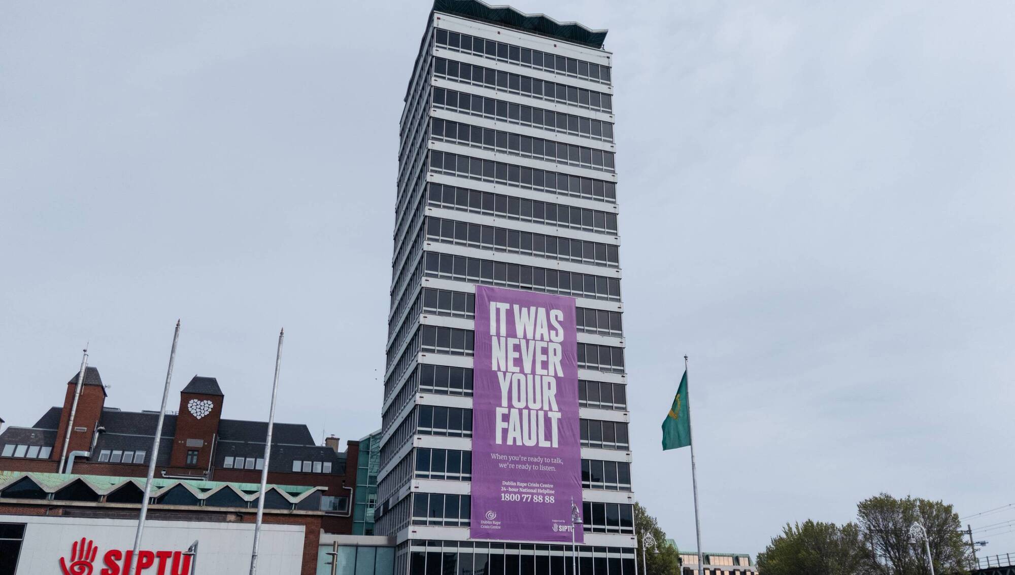 'It was never your fault': Banner on Liberty Hall urges society to stop ...