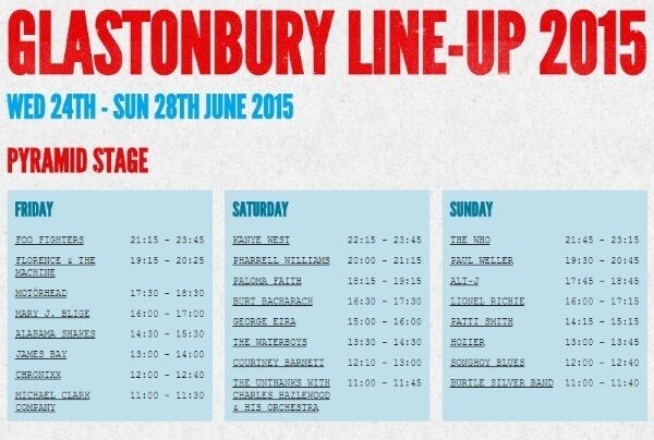 Glastonbury full line-up