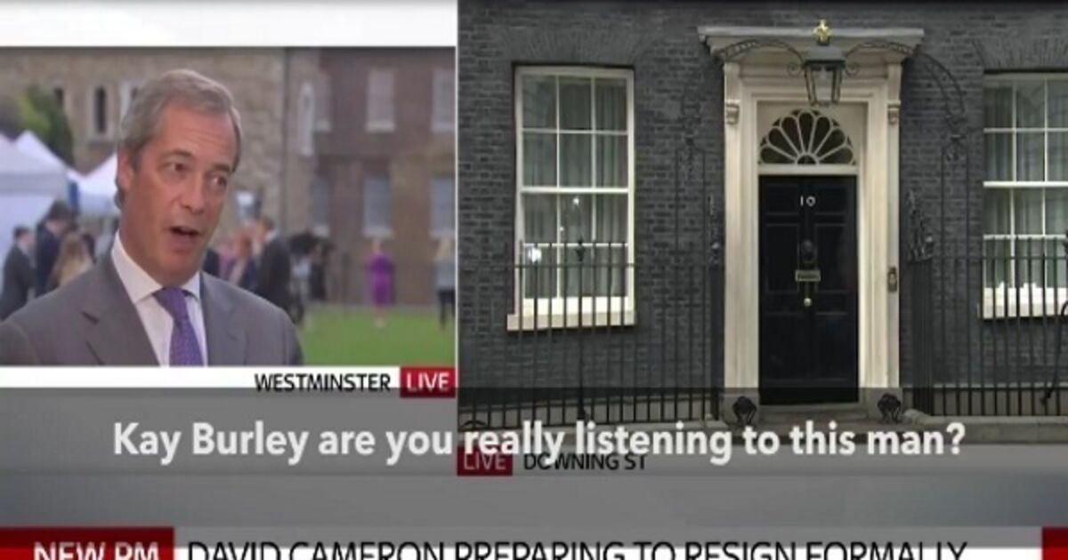 Man with a megaphone ruins Kay Burley's live interview with Nigel Farage