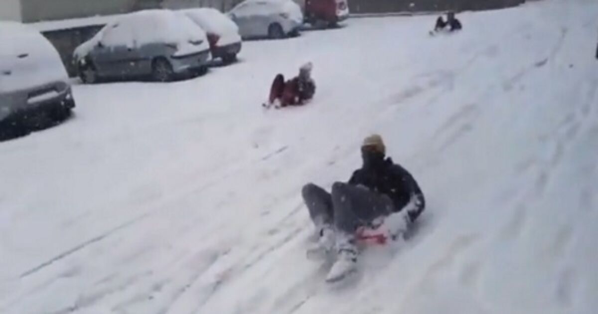 These lads from Cobh put its snow-covered steep hills to good use ...