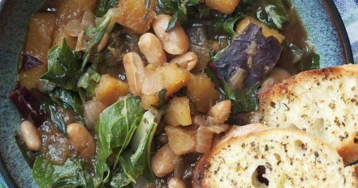 One list five meals: Bean and Squash Hot Pot with Garlic-rubbed Bread