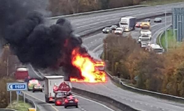 Emergency services on scene of M8 truck fire near Fermoy