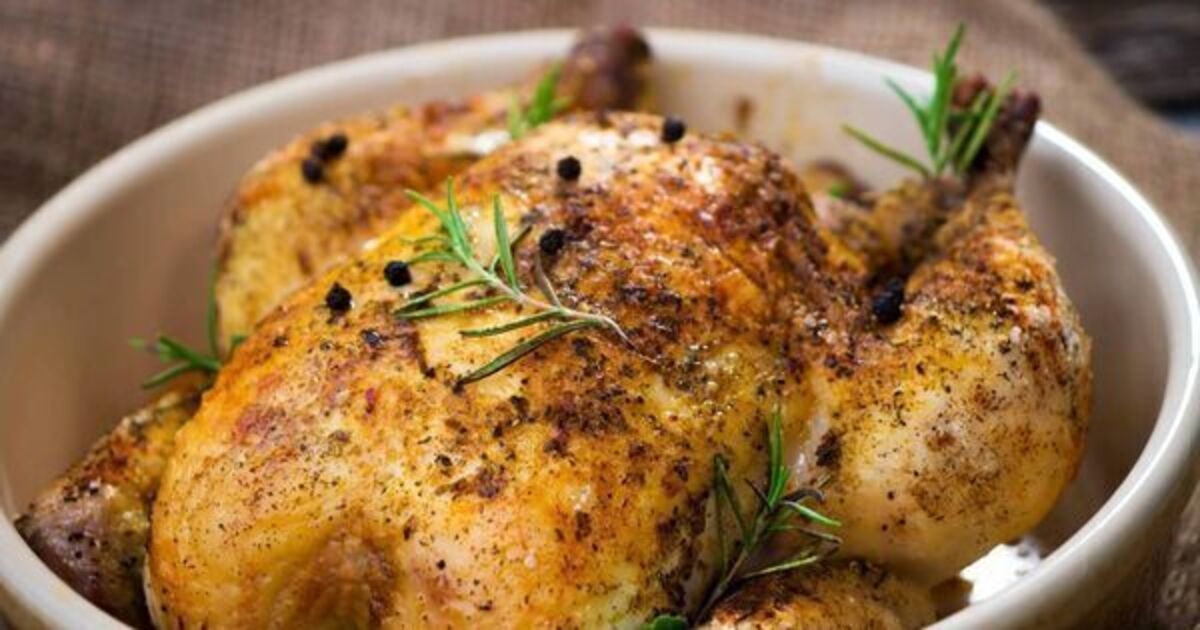 Traditional roast stuffed chicken with gravy