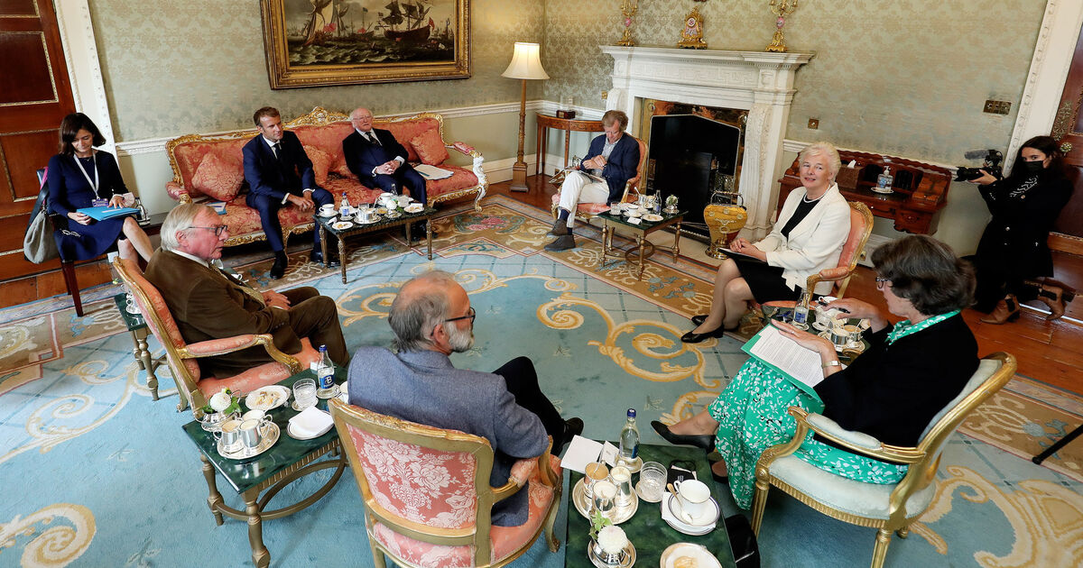French President Emmanuel Macron meets Michael D Higgins to kick off ...