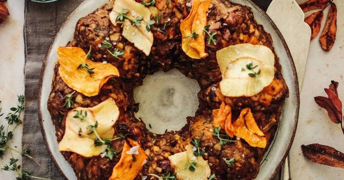 Squash, chestnut and hazelnut nut roast wreath