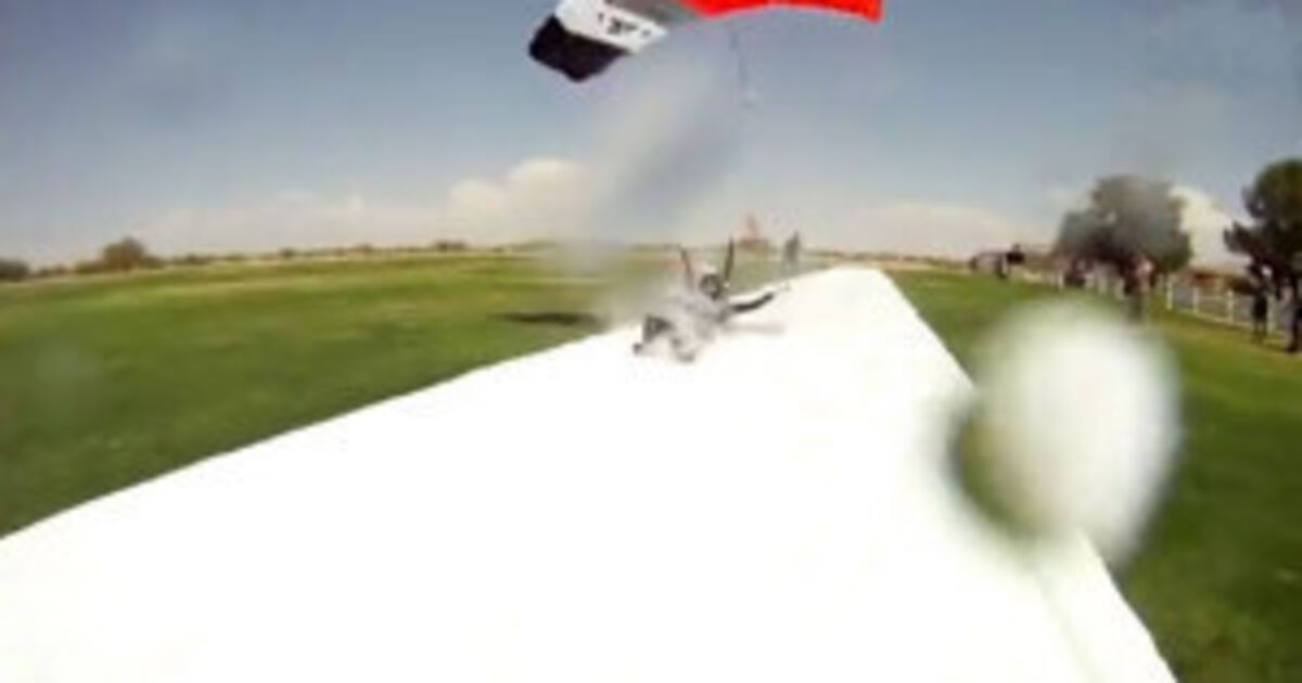 Skydiving into a Slip 'n' Slide looks like the most fun ever