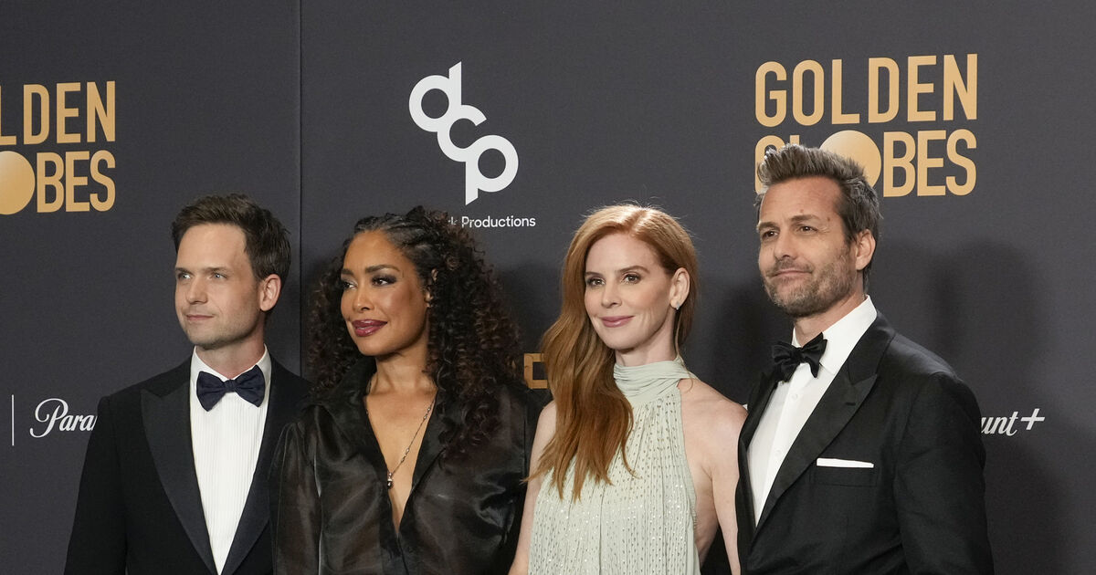 Suits cast members reunite on stage at Golden Globes