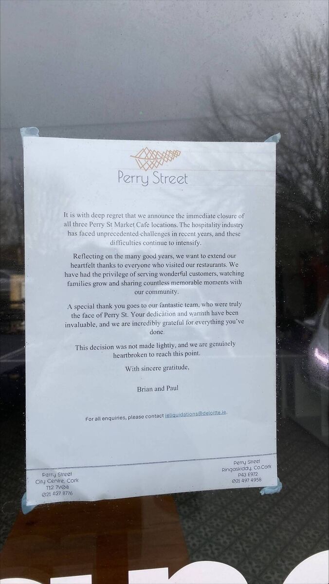Perry Street owners owed creditors over €1m as popular Cork cafes close