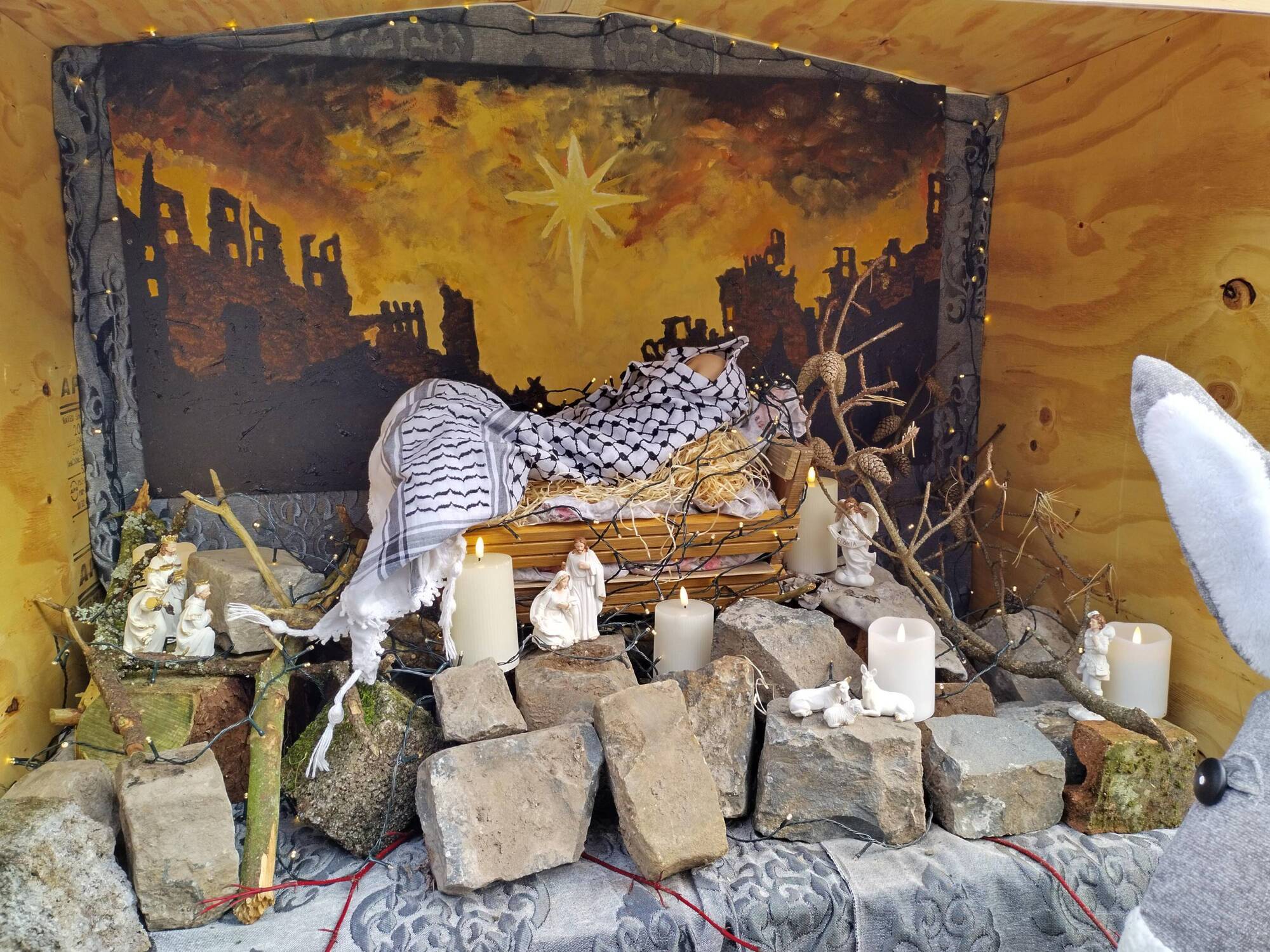 Rubble nativity scene in solidarity with people of Gaza unveiled at UCC