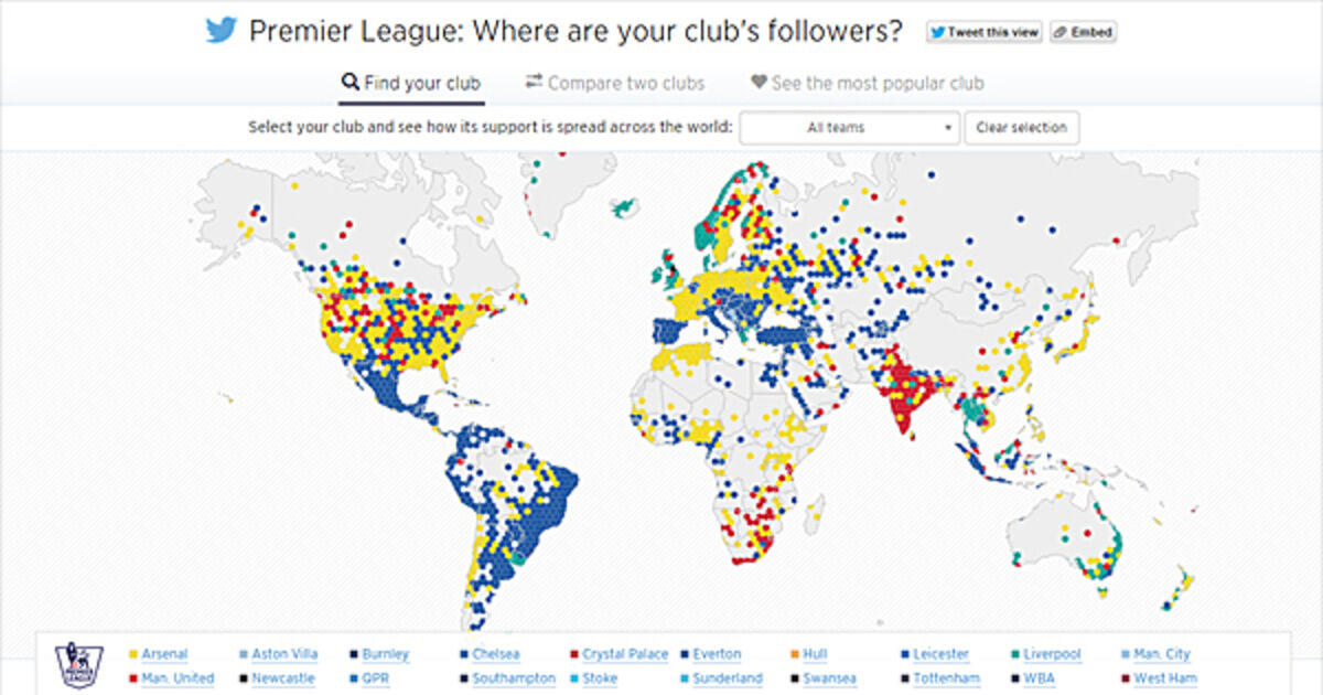 Twitter maps Premier League fans around the world