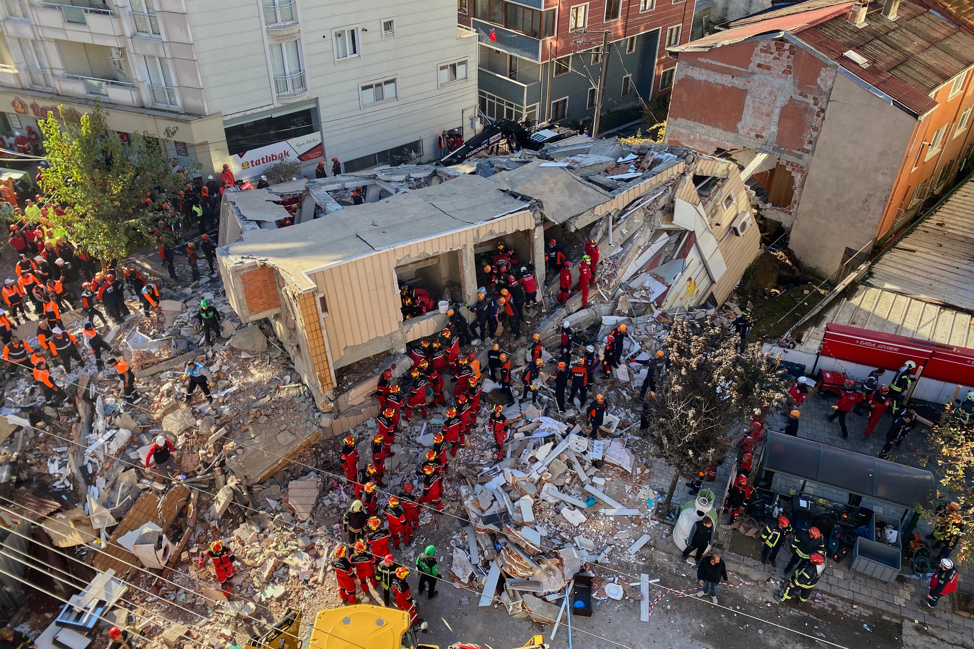 Turkey building collapse kills two and traps three others under rubble